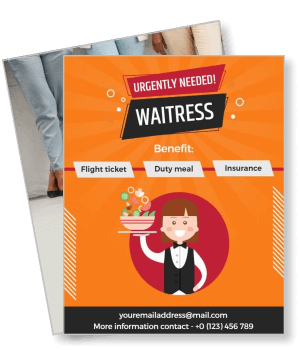 Waitress Poster Templates for Hiring, Recruitment, and Job Ads