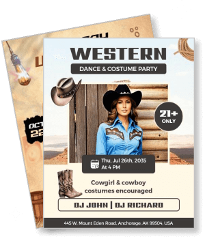 Customizable Western Theme Flyer Templates for Parties & Rodeos
