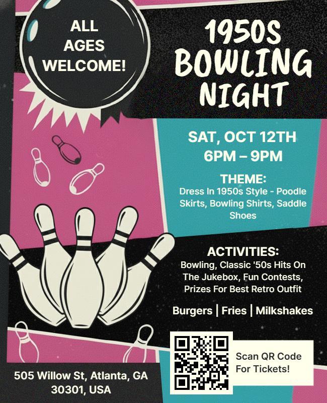 1950s Themed Bowling Night Event Flyer Template