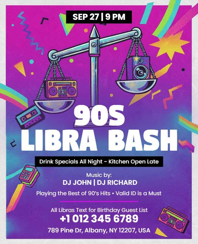 90s Libra Bash Party Flyer Template