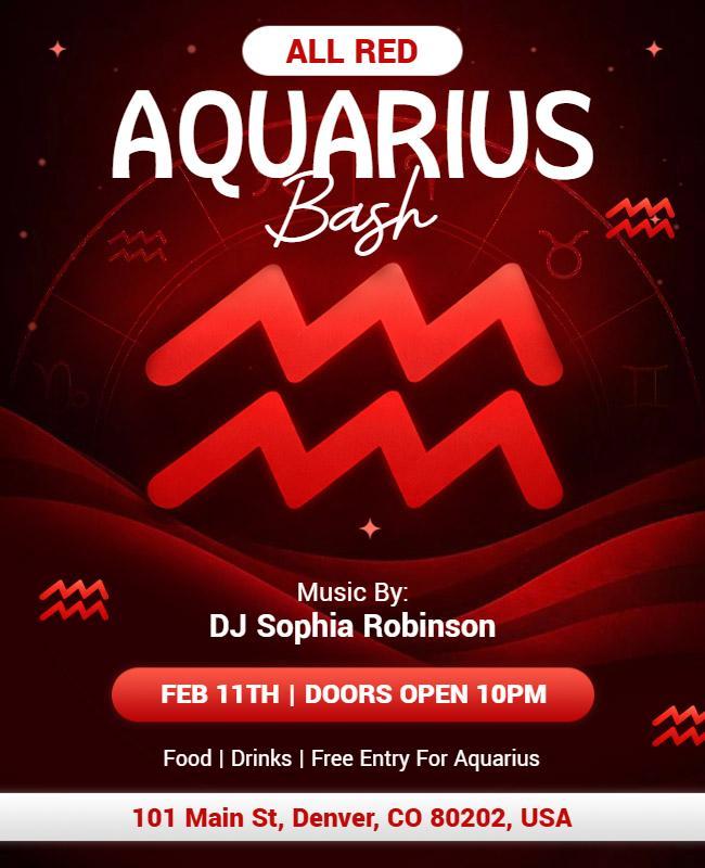 All Red Aquarius Event Bash Flyer Template