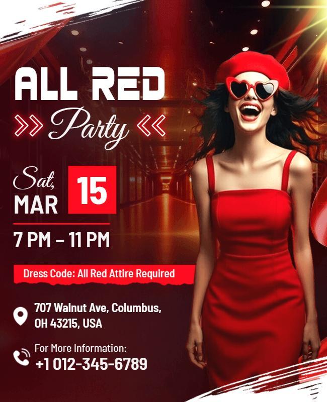 All Red Party Celebration Flyer Template