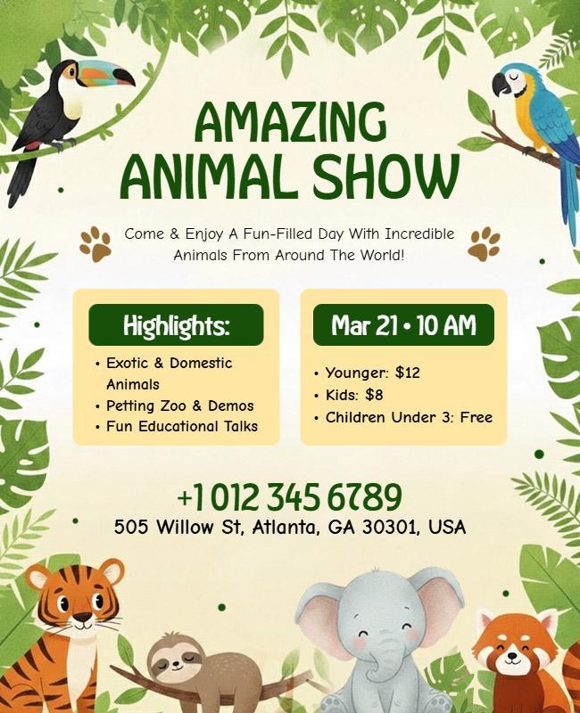 Amazing Animal Show Family Event Flyer Template