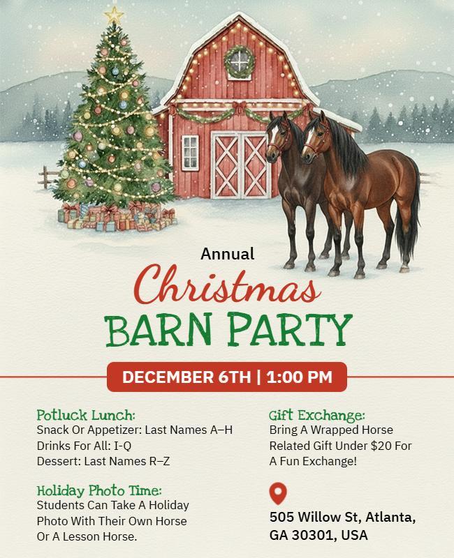 Annual Christmas Barn Party Event Flyer Template