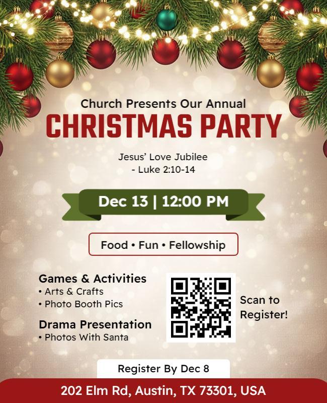 Annual Church Christmas Party Celebration Flyer Template