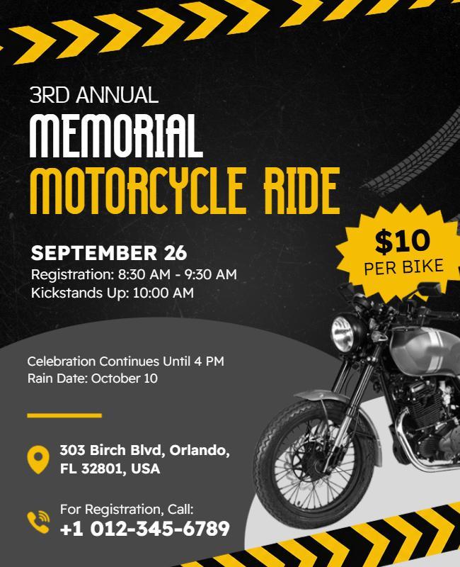 Annual Memorial Motorcycle Ride Event Flyer Template