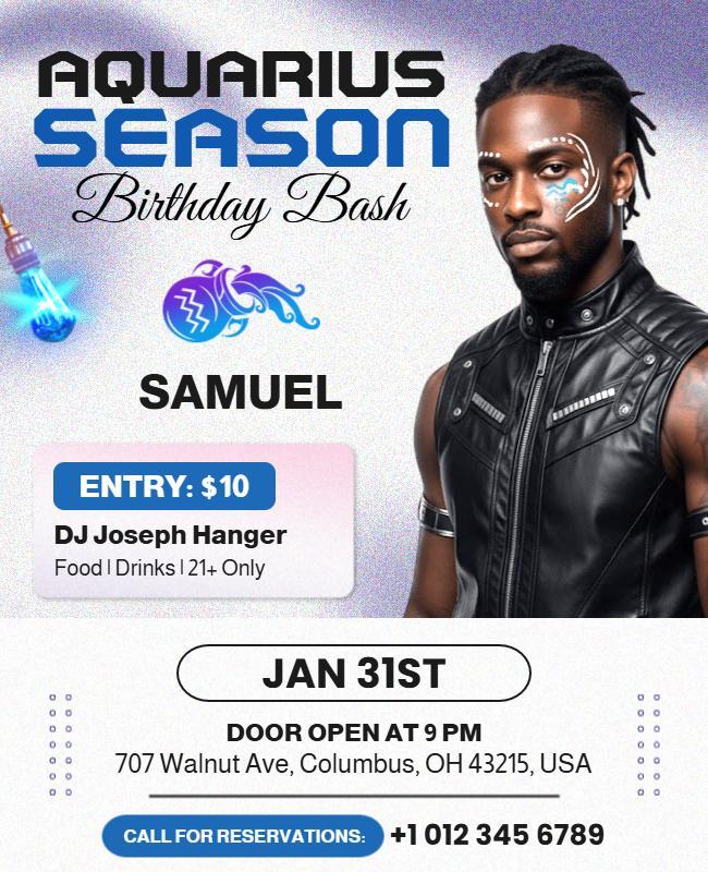 Aquarius Season Birthday Bash Party Flyer Template