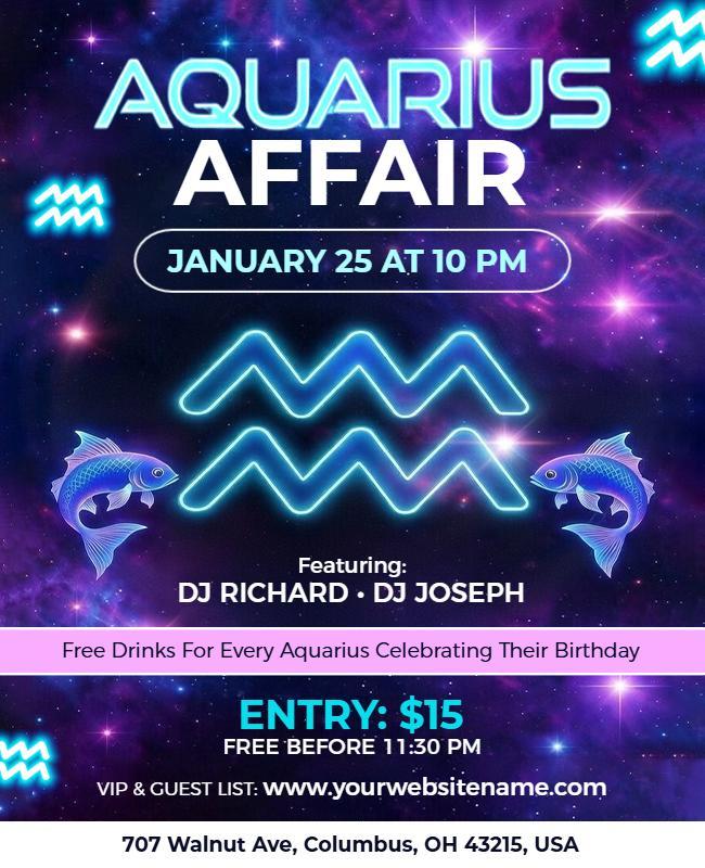 Aquarius Zodiac Affair Party Night Flyer Template