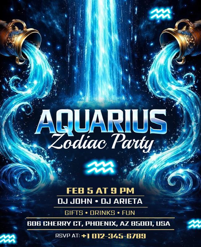 Aquarius Zodiac Theme Party Flyer Template