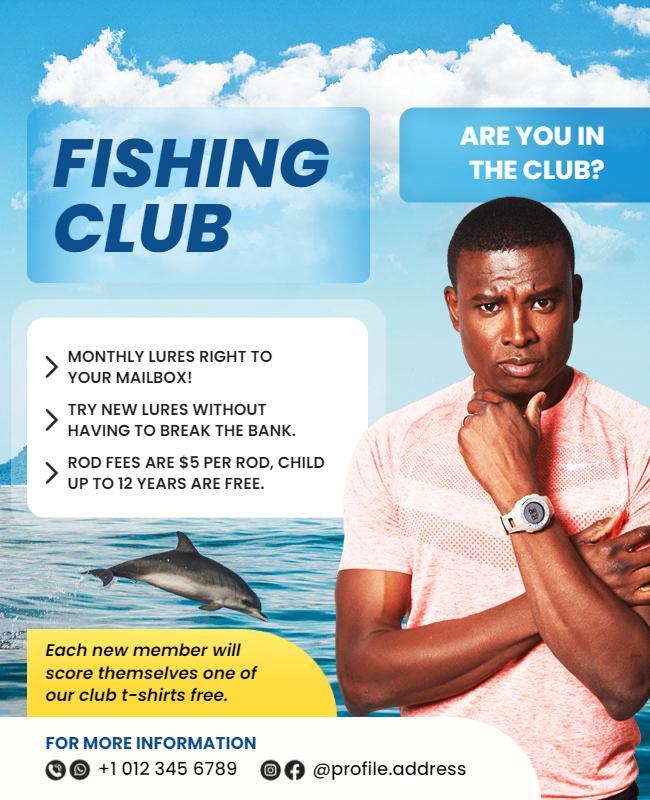 Aquatic Blue Fishing Club Membership Promotion Poster Template