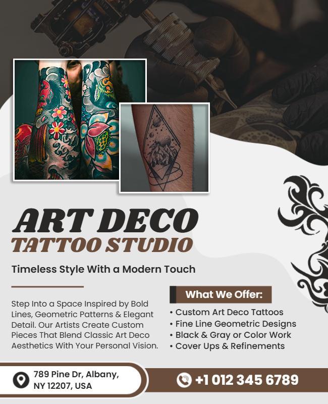 Art Deco Tattoo Studio Promotion Flyer Template