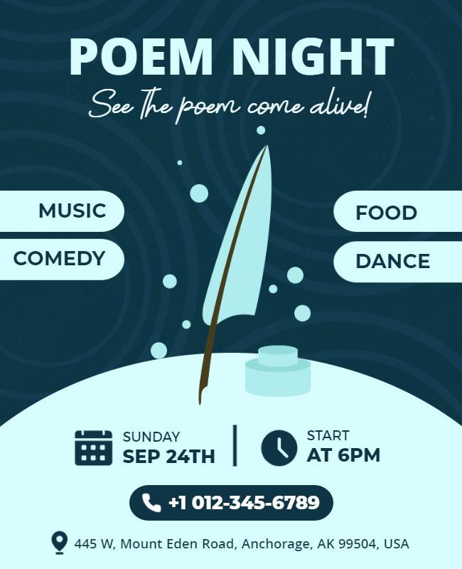 Artistic Aqua Themed Poem Night Celebration Poster Template