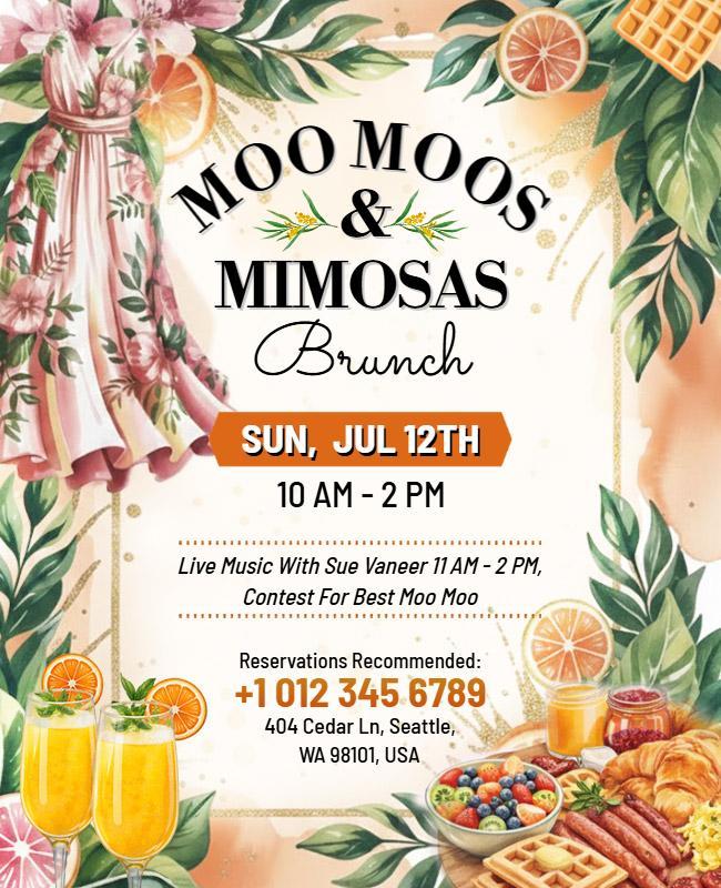 Artistic Floral Moo Moos and Mimosa Brunch Event Flyer Template