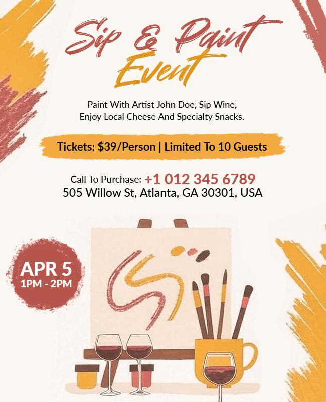Artistic Sip and Paint Social Event Flyer Template