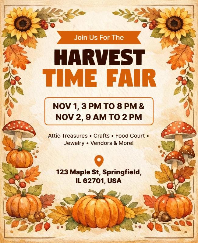 Autumn Harvest Time Fair Celebration Flyer Template