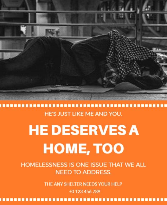 Awareness Orange Homelessness Support Campaign Poster Template
