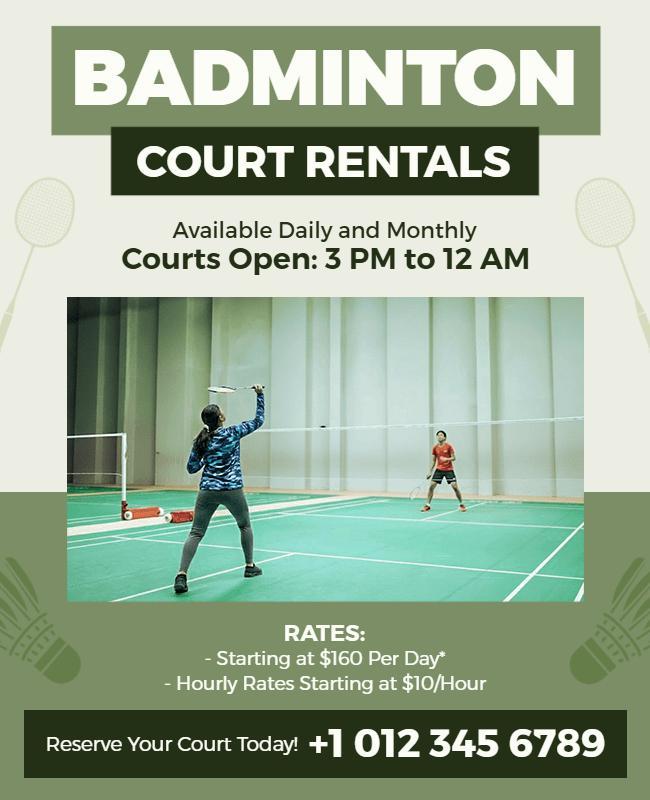 Badminton Court Rentals Advertisement Flyer Template