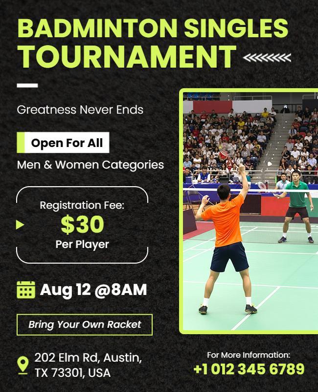Badminton Singles Tournament Event Flyer Template