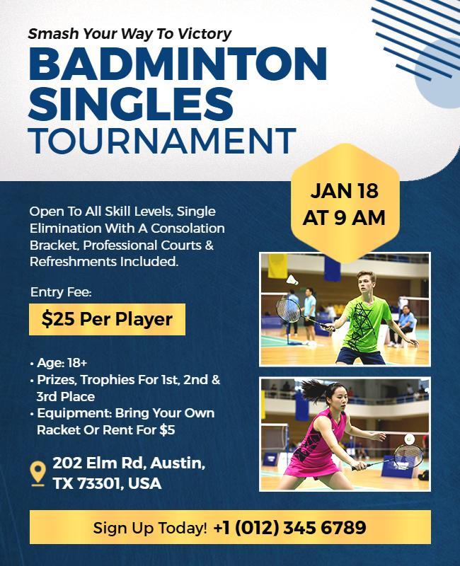 Badminton Singles Tournament Flyer Template