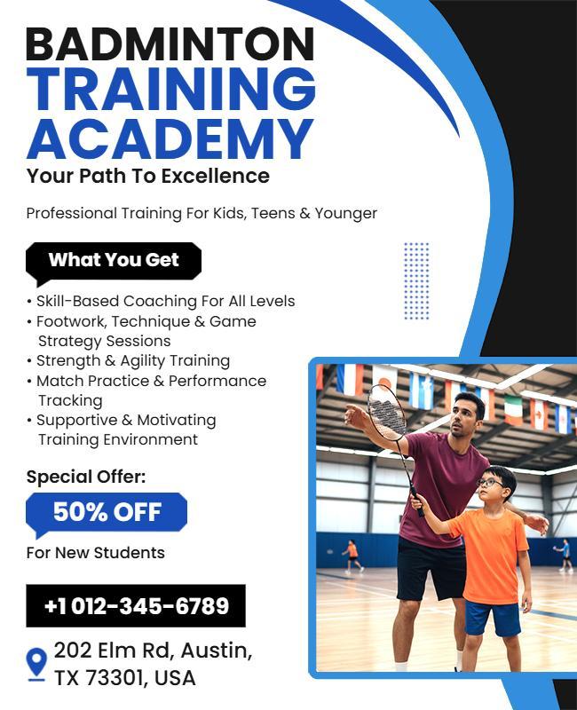 Badminton Training Academy Promotional Flyer Template