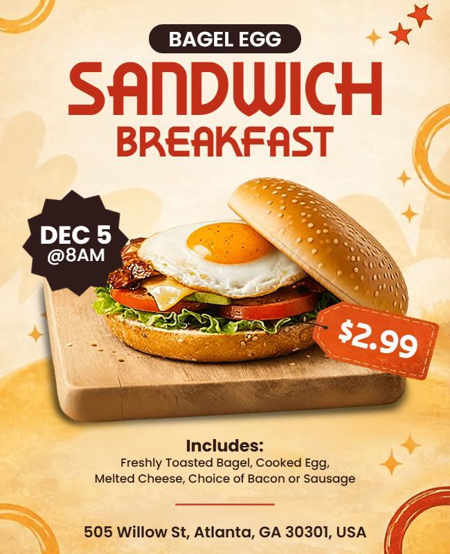 Bagel Egg Breakfast Sandwich Flyer Template