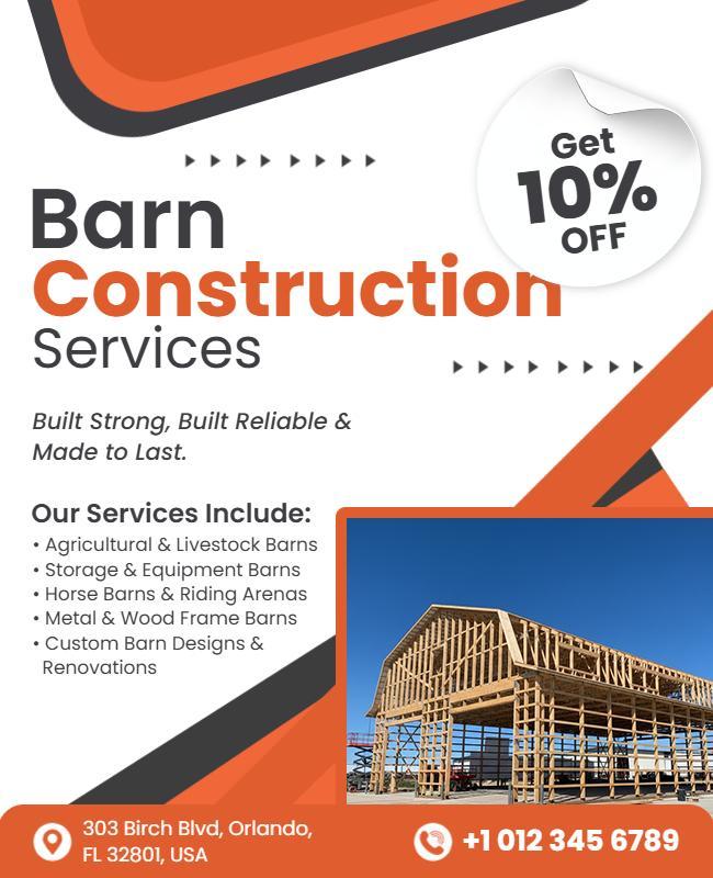Barn Construction Services Promotional Flyer Template