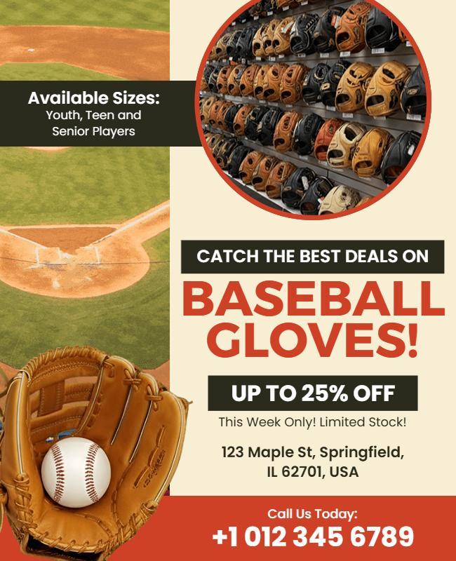 Baseball Gloves Sale Promotional Flyer Template