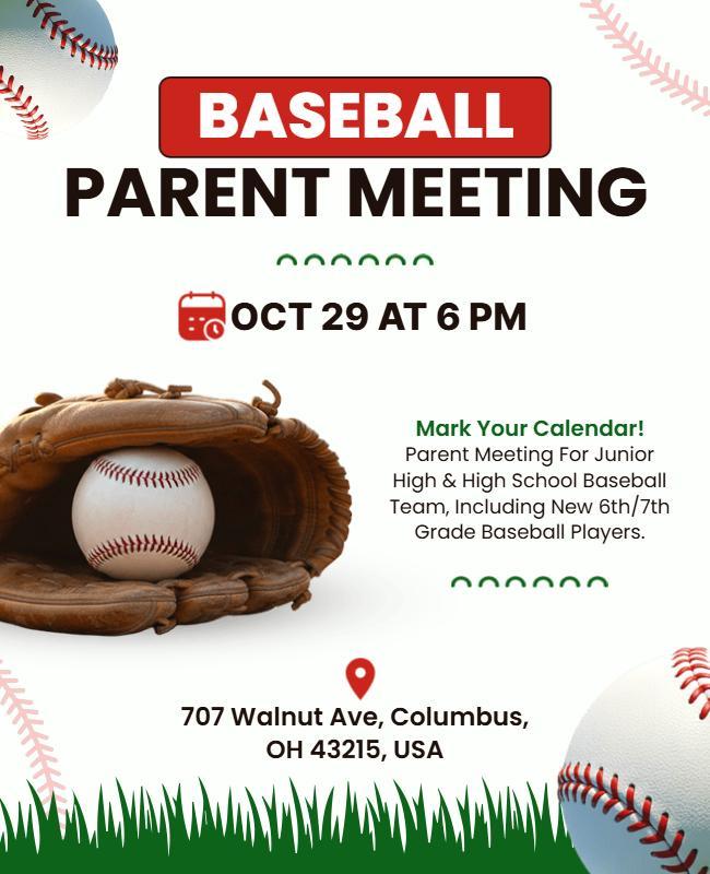 Baseball Parent Meeting Event Flyer Template