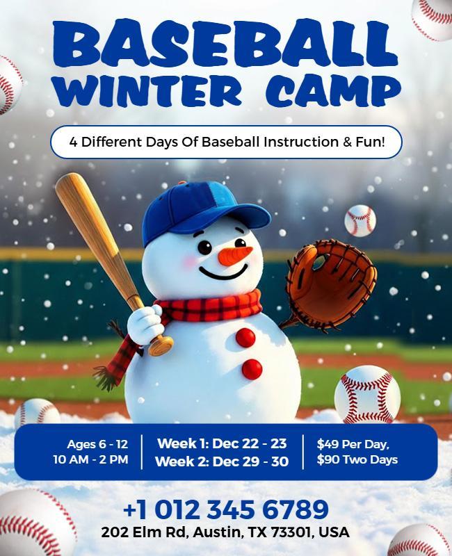 Baseball Winter Camp Snowman Theme Flyer Template