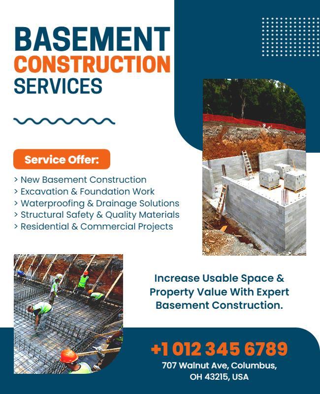 Basement Construction Service Offer Flyer Template