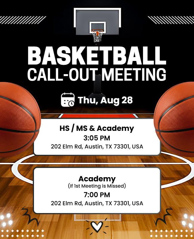 Basketball Call-Out Meeting Event Flyer Template