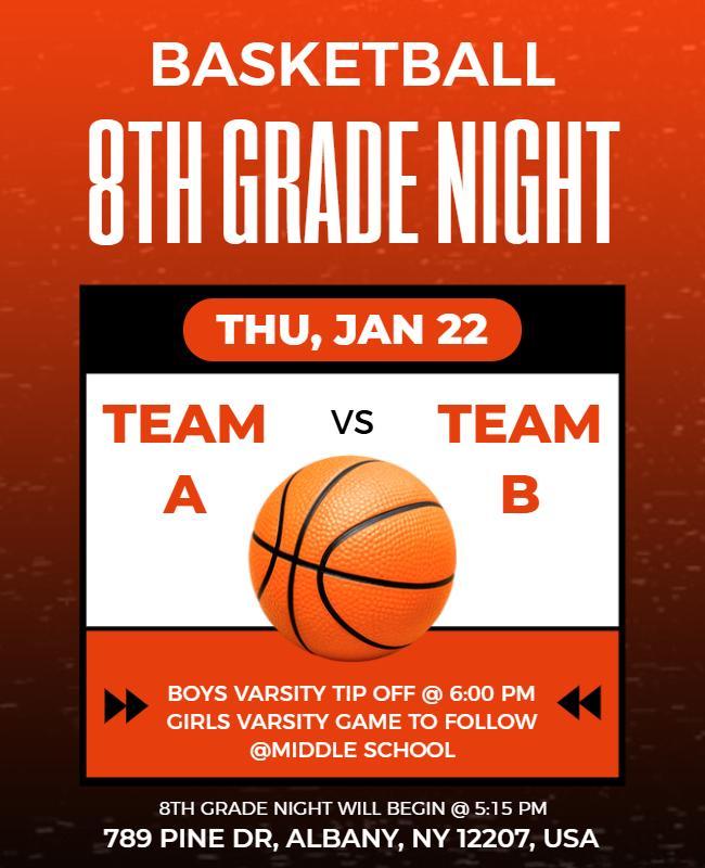 Basketball Eighth Grade Night Event Flyer Template