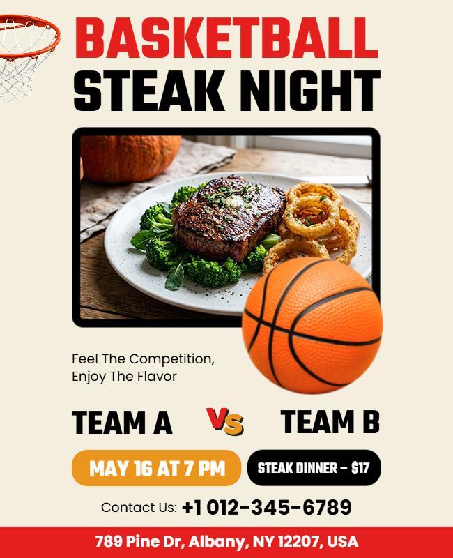 Basketball Steak Night Event Flyer Template