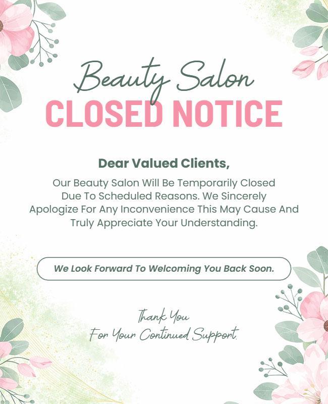 Beauty Salon Temporary Closure Notice Flyer Template