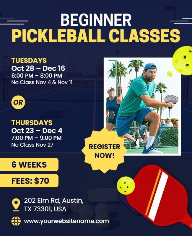 Beginner Pickleball Classes Invitation Flyer Template