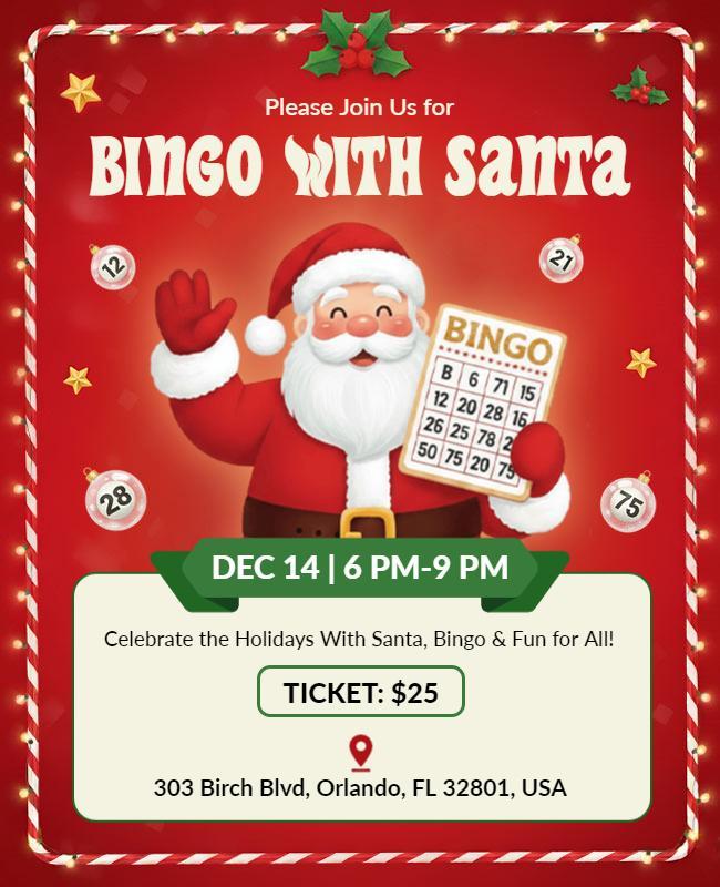 Bingo with Santa Holiday Celebration Flyer Template