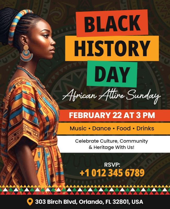 Black History Day African Attire Sunday Cultural Gathering Flyer Template