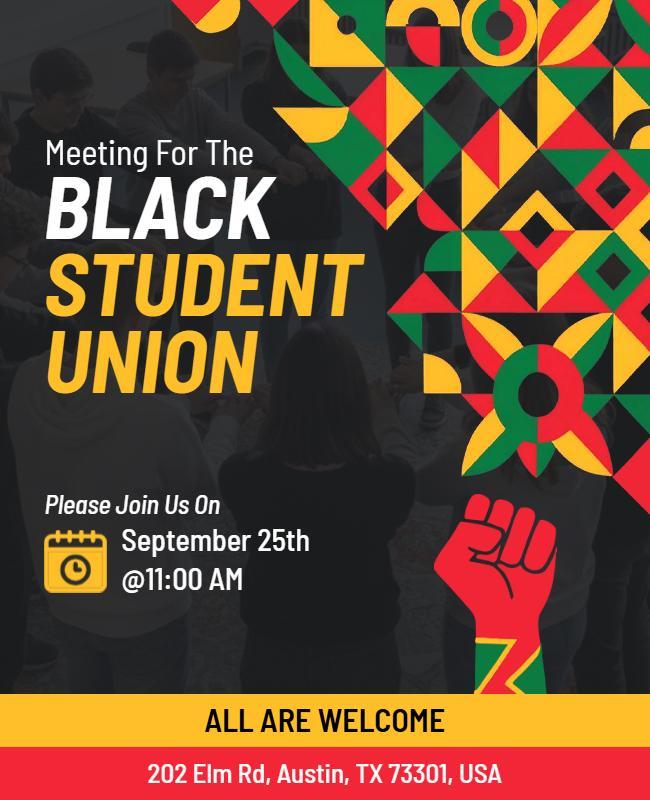 Black Student Union Meeting Invitation Flyer Template