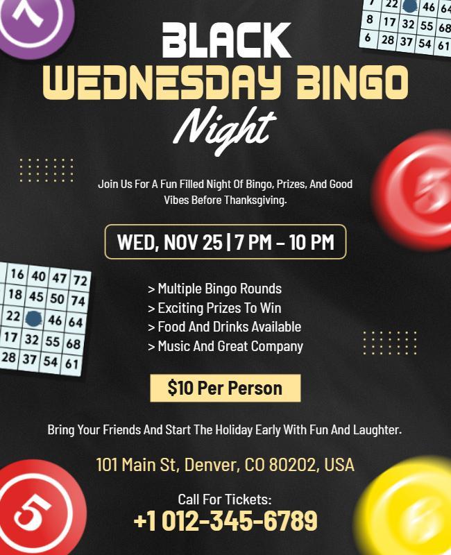 Black Wednesday Bingo Night Event Flyer Template
