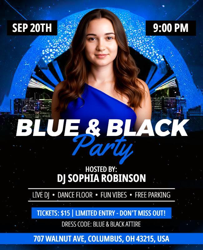 Blue and Black Themed Party Flyer Template