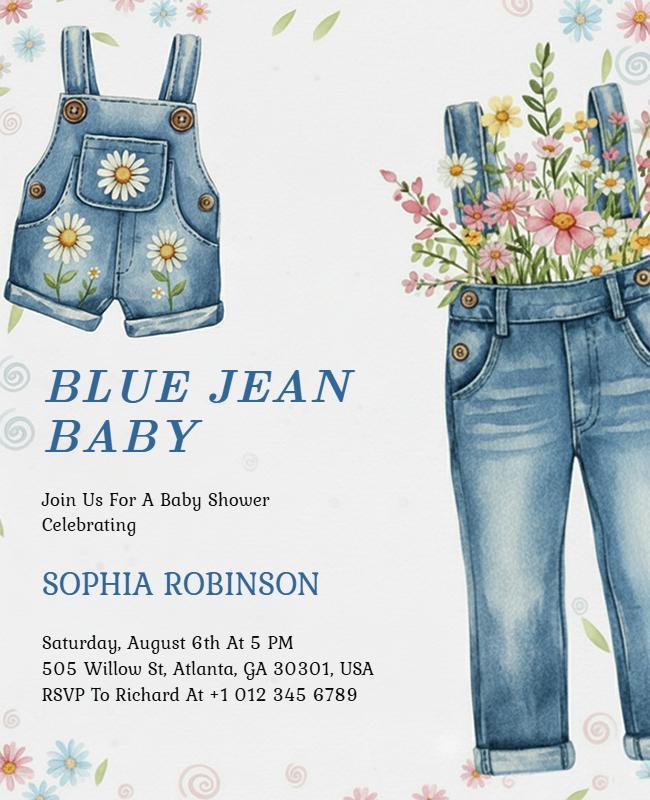 Blue Jean Baby Shower Invitation Flyer Template