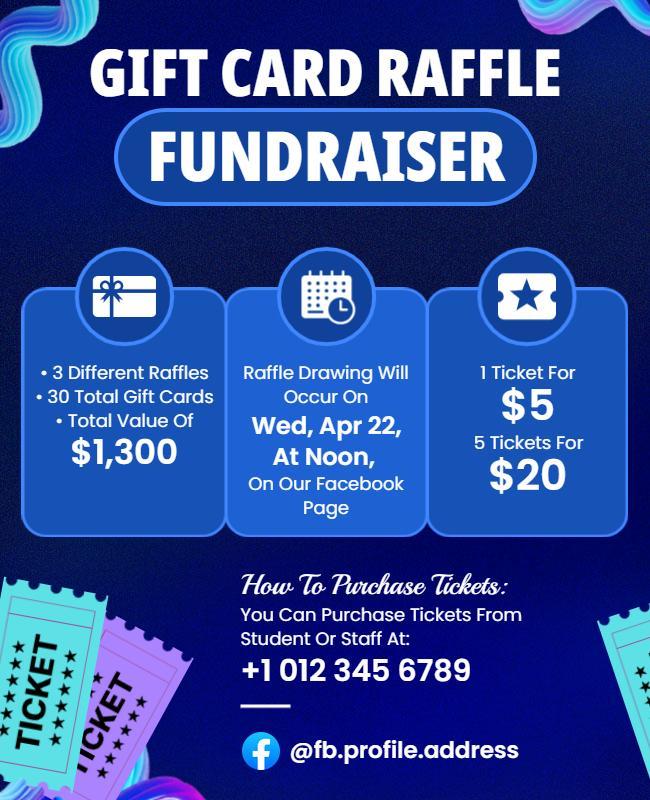 Blue Themed Gift Card Raffle Fundraiser Announcement Flyer Template