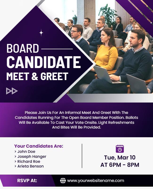 Board Candidate Meet and Greet Event Flyer Template