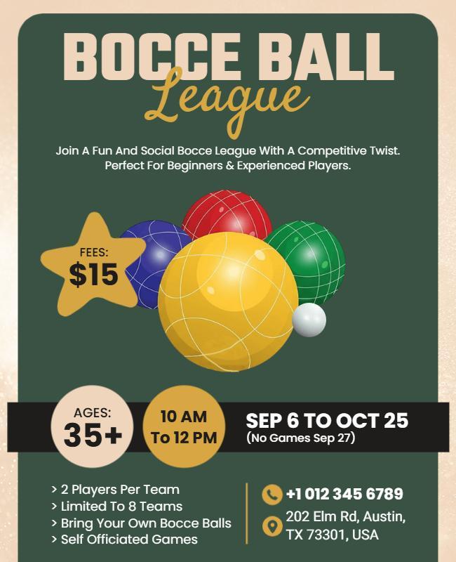 Bocce Ball League Event Flyer Template