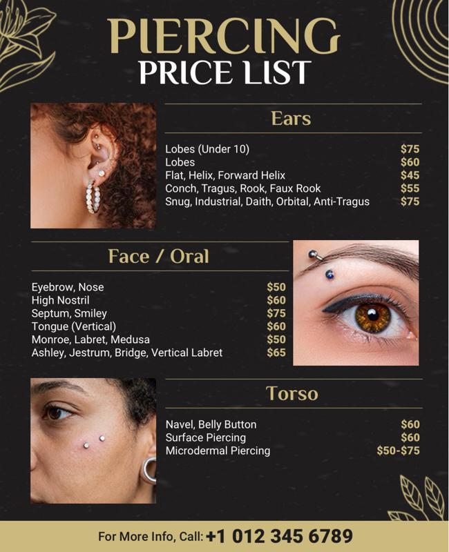 Body Piercing Services Price List Flyer Template