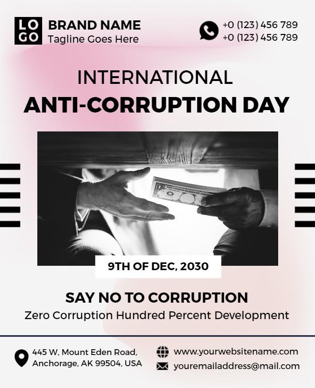 Bold Black and White Anti-Corruption Day Awareness Poster Template