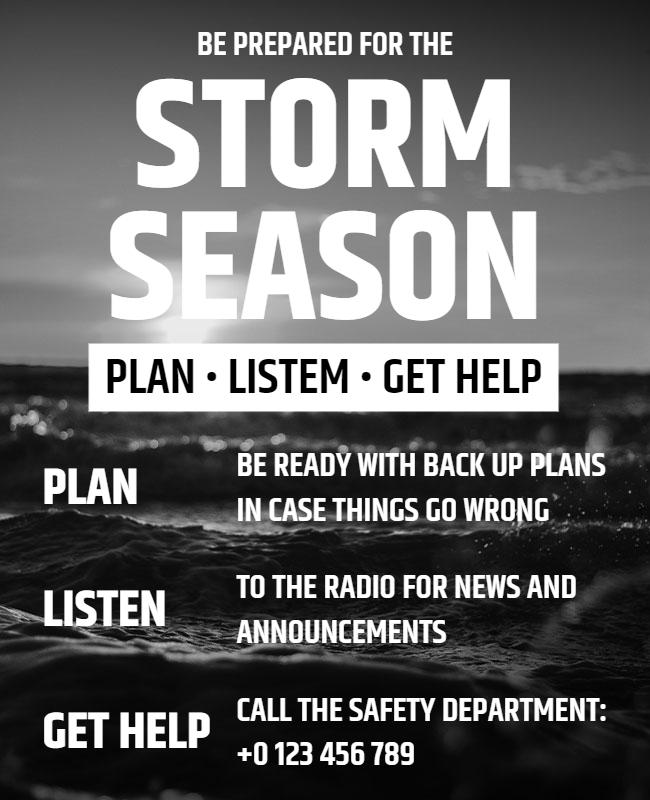 Bold Black and White Storm Safety Preparedness Poster Template