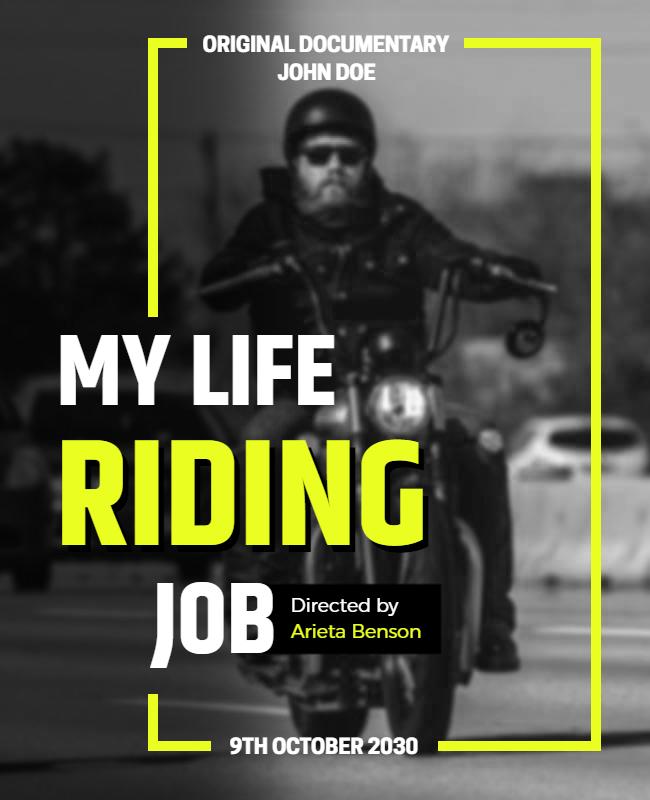 Bold Black and Yellow Motorcycle Documentary Poster Template