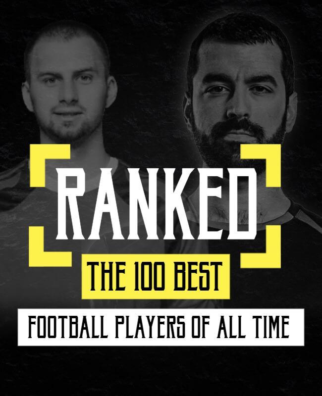 Bold Black and Yellow Ranking of Football Legends Poster Template