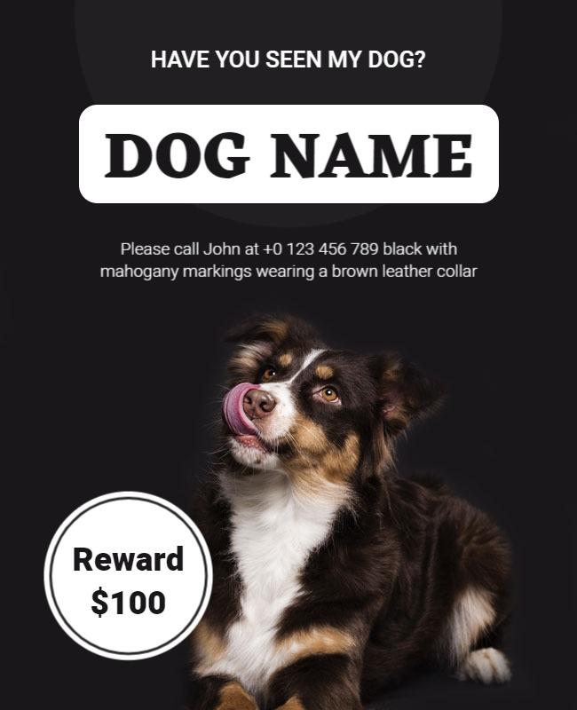 Bold Black Missing Dog Reward Poster Template